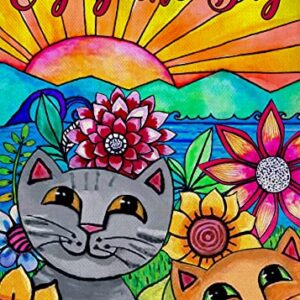 Furiaz Enjoy the Day Cats Sunflower Spring Summer Small Decorative Garden Flag, Sunshine Kitty Yard Abstract Sunrise Dahlia Flower Home Outside Decoration, Funny Outdoor Decor Double Sided 12x18