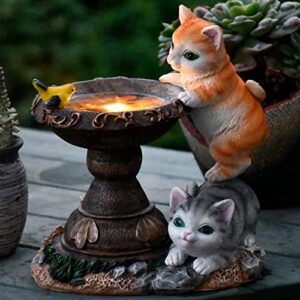 gardenfans cat garden figurines outdoor decor, outdoor solar statue with led lights for patio,lawn,yard art decoration, housewarming garden gift (multicolor)