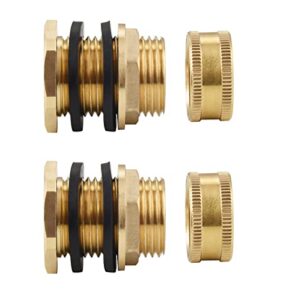 wantmatch brass garden hose bulkhead fitting with plug,1/2″ female npt 3/4″ male ght garden hose threaded,brass water tank connector 2 pack