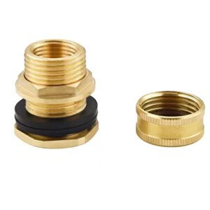 Wantmatch Brass Garden Hose Bulkhead Fitting with Plug,1/2" Female NPT 3/4" Male GHT Garden Hose Threaded,Brass Water Tank Connector 2 Pack