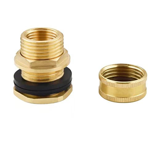 Wantmatch Brass Garden Hose Bulkhead Fitting with Plug,1/2" Female NPT 3/4" Male GHT Garden Hose Threaded,Brass Water Tank Connector 2 Pack