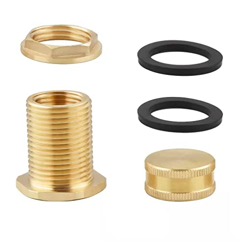 Wantmatch Brass Garden Hose Bulkhead Fitting with Plug,1/2" Female NPT 3/4" Male GHT Garden Hose Threaded,Brass Water Tank Connector 2 Pack