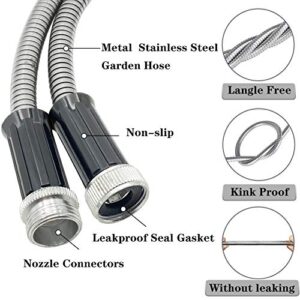 TUNHUI 50FT Heavy Duty Flexible Metal Garden Hose Stainless Steel Water Hose with 2 Free Nozzles Metal Hose Flexible Durable Kink Free and Easy to Store Outdoor Hose