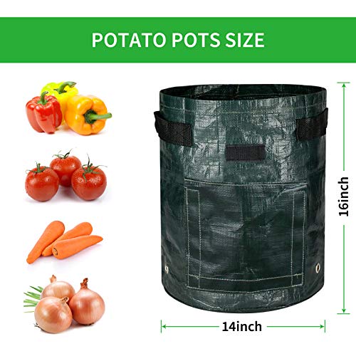 iPower 3-Pack 10-Gallon Potato Grow Bags Garden Waterproof Reusable Vegetable Plant Pots Container with Handle, Access Flap and Large Harvest Window, 10 Gallon, for Tomato, Carrot, Fruits