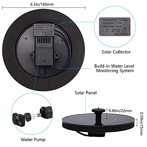 Solar Fountain for Bird Bath, Solar Powered Fountain Pump 1.5W Free Standing Floating Birdbath Water Pumps for Garden, Patio, Pond and Pool