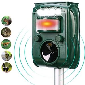 Solar Ultrasonic Animal Repeller, Cat Repellent, Motion Detection, Siren and Flash Repel. Dog, Squirrel, Deer, Raccoon, Skunk, Rabbit, Fox, etc