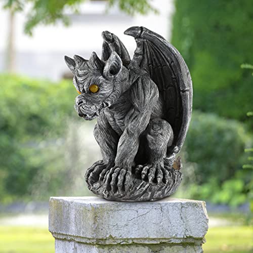 MIBUNG Large Winged Gargoyle Statue with Solar LED Lights, Sitting Gargoyle Monster Protector Garden Guardian Gothic Sculpture, Outdoor Patio Yard Lawn Porch Decor, Gift for Thanksgiving Christmas