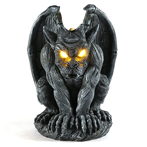 MIBUNG Large Winged Gargoyle Statue with Solar LED Lights, Sitting Gargoyle Monster Protector Garden Guardian Gothic Sculpture, Outdoor Patio Yard Lawn Porch Decor, Gift for Thanksgiving Christmas