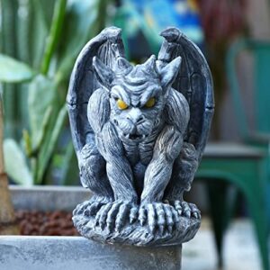 MIBUNG Large Winged Gargoyle Statue with Solar LED Lights, Sitting Gargoyle Monster Protector Garden Guardian Gothic Sculpture, Outdoor Patio Yard Lawn Porch Decor, Gift for Thanksgiving Christmas