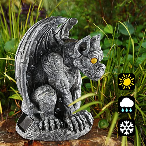 MIBUNG Large Winged Gargoyle Statue with Solar LED Lights, Sitting Gargoyle Monster Protector Garden Guardian Gothic Sculpture, Outdoor Patio Yard Lawn Porch Decor, Gift for Thanksgiving Christmas