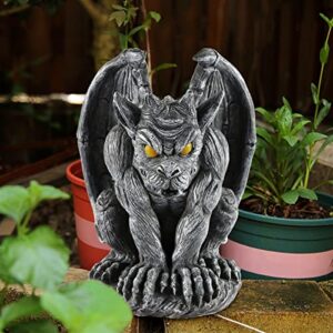 MIBUNG Large Winged Gargoyle Statue with Solar LED Lights, Sitting Gargoyle Monster Protector Garden Guardian Gothic Sculpture, Outdoor Patio Yard Lawn Porch Decor, Gift for Thanksgiving Christmas