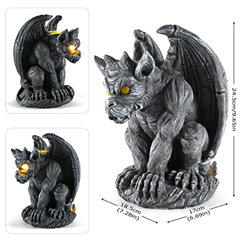 MIBUNG Large Winged Gargoyle Statue with Solar LED Lights, Sitting Gargoyle Monster Protector Garden Guardian Gothic Sculpture, Outdoor Patio Yard Lawn Porch Decor, Gift for Thanksgiving Christmas