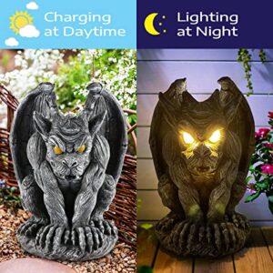 MIBUNG Large Winged Gargoyle Statue with Solar LED Lights, Sitting Gargoyle Monster Protector Garden Guardian Gothic Sculpture, Outdoor Patio Yard Lawn Porch Decor, Gift for Thanksgiving Christmas