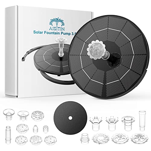 AISITIN 3.5W DIY Solar Fountain Pump for Water Feature Outdoor Solar Bird Bath Fountain Pump with Multiple Nozzles, Solar Powered Water Floating Fountain for Garden, Ponds, Fish Tank and Aquarium