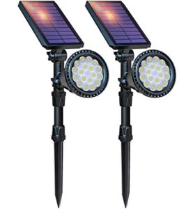 dbf solar outdoor lights, adjustable solar spot lights outdoor, 2.5w solar panel and bright, 2-in-1 waterproof solar landscape spotlights flood lights for garden yard flag pole pool, 2pack