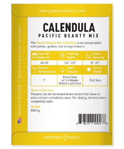 Calendula Seeds for Planting (Pacific Beauty Mix) - Annual Flower Seeds Great for Cut Flower Gardens, Herbal Tea and for Medicinal Purposes, Open Pollinated Flower Seed by Gardeners Basics