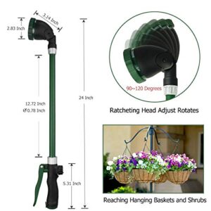 FLORIAX Watering Wand with Rotating Head Heavy Duty 24 Inch Ergonomic Sprayer Wand with Trigger Adjustable Spray Garden Hose Nozzles Hanging Basket Wand with Flow Control, No Assembly Required Wand