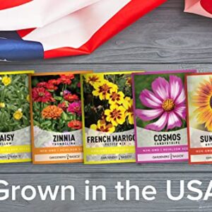 Flower Garden Seeds for Planting Outdoors Flower Seeds (5 Variety Pack) Daisy, Marigold, Cosmos, Sunflower, Zinnia Varieties for Bees, Pollinators Wildflower Seed by Gardeners Basics