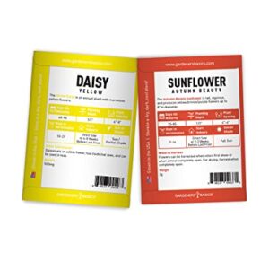 Flower Garden Seeds for Planting Outdoors Flower Seeds (5 Variety Pack) Daisy, Marigold, Cosmos, Sunflower, Zinnia Varieties for Bees, Pollinators Wildflower Seed by Gardeners Basics