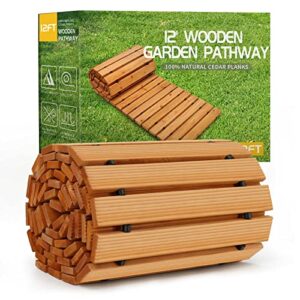 reliancer wooden garden pathway,outdoor roll out cedar straight walkway,patio path decorative garden boardwalk walkways,weather-resistant roll up beach wood road floor,wedding party pathways (12′)