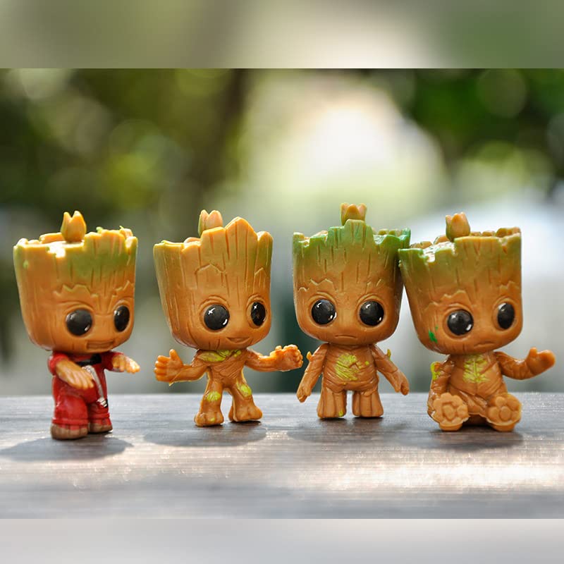 ZEshops 4pcs/Set Miniature Fairy Garden Sitting Groot Figurine PVC Statue Groot in for Kids Home Car Decor Gift