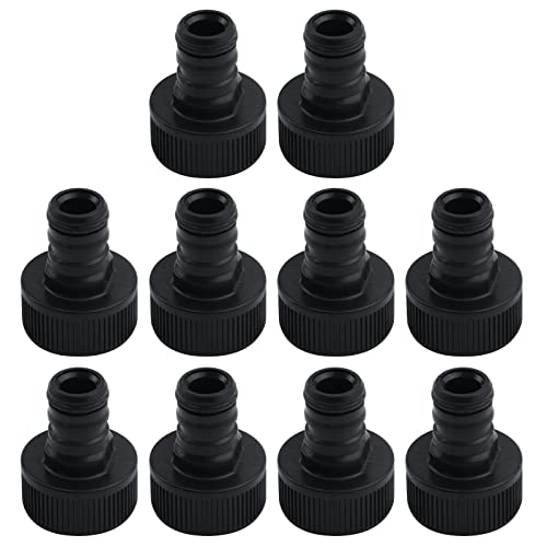 Antrader Plastic Garden Hose Female Connector, Water Hose Thread Fitting Adapter Set, from Quick Connector to Standard 3/4'' Thread Connector, Black, 10-Pack