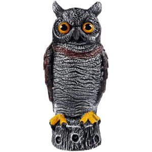 hausse fake owl decoy bird scarecrow sculpture, 13.6 inch plastic horned owl bird deterrents, garden protectors, halloween outdoor decoration, large nature enemy pest repellent for outdoor garden yard