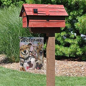 Welcome Happy Dog Animals Outdoor Garden Flag, Double Sided Vertical Garden Yard Flag Banner for Lawn House Outside Decor 12x18inch