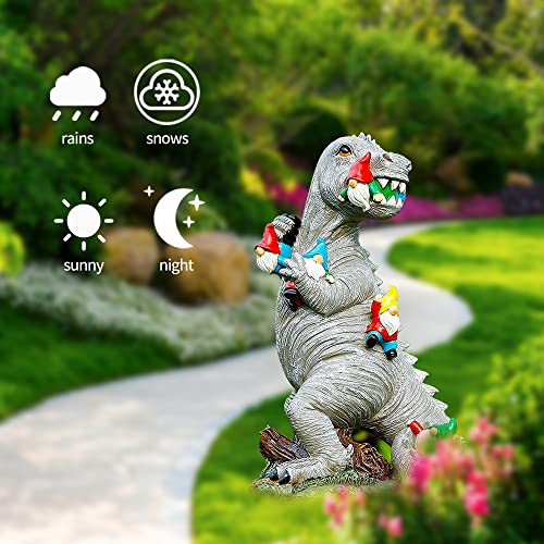 M.A.K Dinosaur Eating Gnomes Garden Decor, Art for Garden Decor, Outdoor Statue for Patio, Lawn, Yard Art Decoration, Housewarming Garden Gift