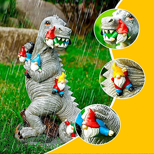 M.A.K Dinosaur Eating Gnomes Garden Decor, Art for Garden Decor, Outdoor Statue for Patio, Lawn, Yard Art Decoration, Housewarming Garden Gift