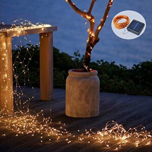 LiyuanQ Solar String Lights, 2 Pack 100 LED Solar Fairy Lights 33 Feet 8 Modes Copper Wire Lights Waterproof Outdoor String Lights for Garden Patio Gate Yard Party Wedding Indoor Bedroom Warm White