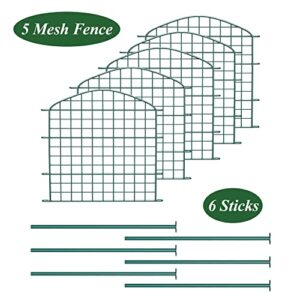 EEIEER Multi-Purposes Garden Fence, Decorative Garden Fencing, Dog Pet Fences for Yard Pond Patio, 25 x 25'' Metal Fence Panels for Outdoor Decoration & Protection, 5 Panels & 6 Sticks-Arched