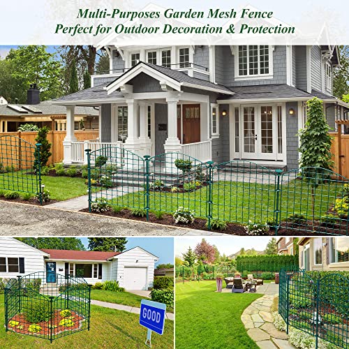 EEIEER Multi-Purposes Garden Fence, Decorative Garden Fencing, Dog Pet Fences for Yard Pond Patio, 25 x 25'' Metal Fence Panels for Outdoor Decoration & Protection, 5 Panels & 6 Sticks-Arched