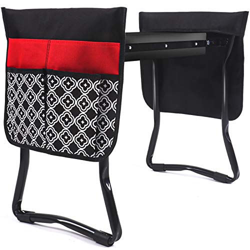 UHINOOS Garden Kneeler and Seat-Foldable Garden Bench Garden Stools with 2 Tool Pouches, Portable Garden Kneeling Pad EVA Foam Pad(Black&Red)