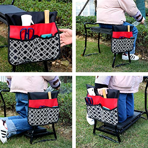 UHINOOS Garden Kneeler and Seat-Foldable Garden Bench Garden Stools with 2 Tool Pouches, Portable Garden Kneeling Pad EVA Foam Pad(Black&Red)