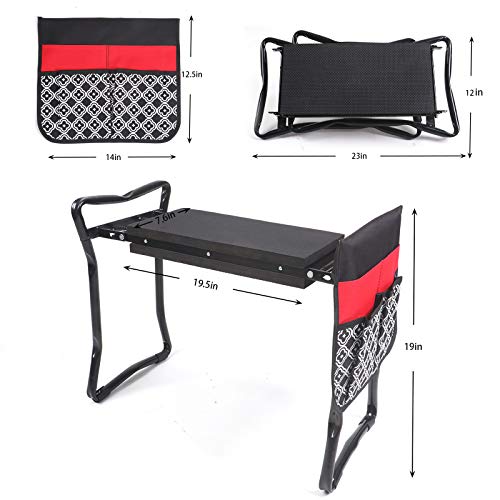 UHINOOS Garden Kneeler and Seat-Foldable Garden Bench Garden Stools with 2 Tool Pouches, Portable Garden Kneeling Pad EVA Foam Pad(Black&Red)