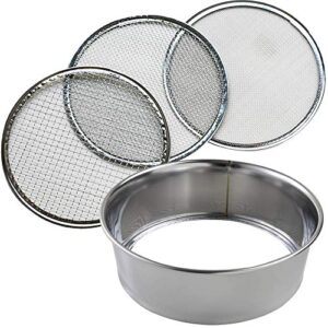 wazakura 3pcs soil sieve set 8-1/4 inch (210mm), 3 sieve mesh filter sizes, bonsai gardening tool