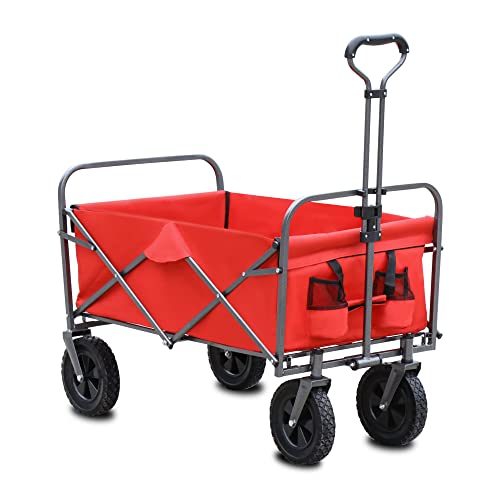 Collapsible Wagon Outdoor Garden Cart Multipurpose Collapsible Beach Wagon Trolley Cart Folding Wagon Cart with Wheels, Size 35.4 x 20 x 29.5 inch