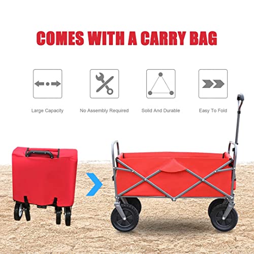 Collapsible Wagon Outdoor Garden Cart Multipurpose Collapsible Beach Wagon Trolley Cart Folding Wagon Cart with Wheels, Size 35.4 x 20 x 29.5 inch