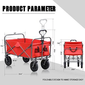 Collapsible Wagon Outdoor Garden Cart Multipurpose Collapsible Beach Wagon Trolley Cart Folding Wagon Cart with Wheels, Size 35.4 x 20 x 29.5 inch