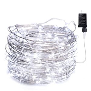 minetom fairy lights plug in, 70ft 200 led waterproof firefly lights on silver wire ul adaptor included, starry string lights for wedding indoor outdoor christmas patio garden decoration, white