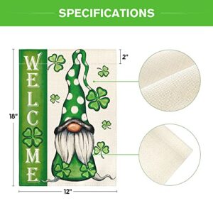 AVOIN colorlife Welcome St Patricks Day Garden Flag 12x18 Inch Double Sided, Leprechaun Gnome Shamrock Lucky Clover Holiday Yard Outdoor Flag