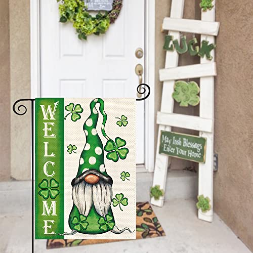 AVOIN colorlife Welcome St Patricks Day Garden Flag 12x18 Inch Double Sided, Leprechaun Gnome Shamrock Lucky Clover Holiday Yard Outdoor Flag