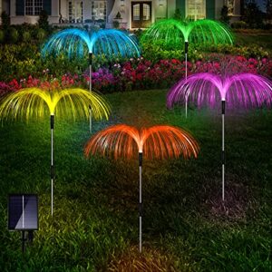 5 pack solar garden lights, 7 color changing solar jellyfish lights, 2 modes outdoor solar lights decorative, solar flower lights outdoor waterproof, outside solar lights for yard, garden decor lights