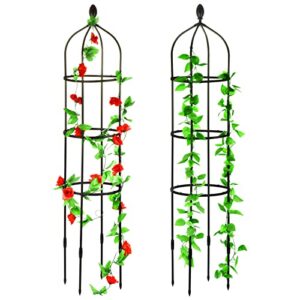 toolazy tower obelisk garden trellis for potted climbing plants outdoor indoor pot,rustproof pe coated metal plant support,round obelisk garden trellis for climbing vine（black） (2 pack)