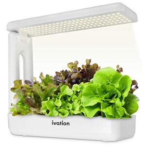 ivation herb indoor garden kit | complete hydroponic grow system for herbs, plants & vegetables with led light, seeding box & sponge cubes, planting pods & hats, nutrients & tweezers | just add seeds!