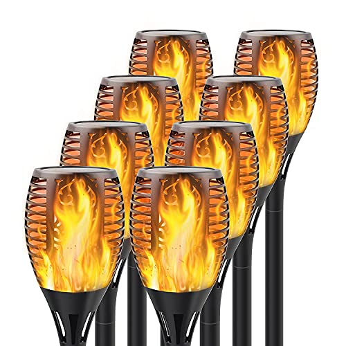 Permande Solar Torch Lights with Flickering Flame, Fire Effect Garden Light, Auto On/Off Dust to Dawn, Outdoor Waterproof Landscape Decoration, Solar Powered Security Torch Light for Patio, 8 Pack