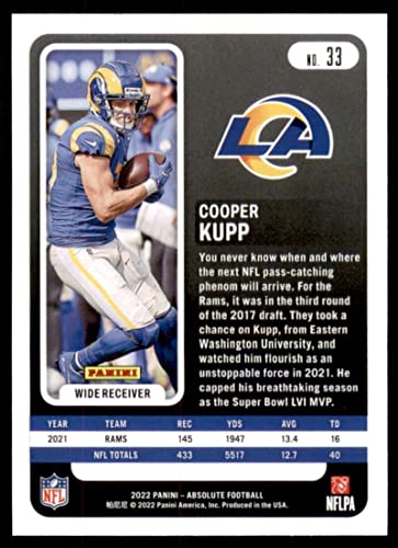 Football Trading Card NFL 2022 Panini Absolute #33 Cooper Kupp NM Near Mint LA Rams