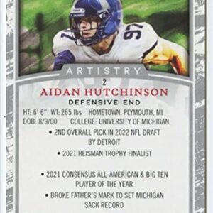 2022 SAGE Artistry #2 Aidan Hutchinson Michigan Wolverines RC Rookie Football Trading Card