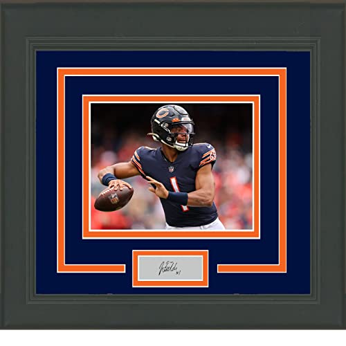 Framed Justin Fields Facsimile Laser Engraved Signature Auto Chicago Bears 15x16 Football Photo